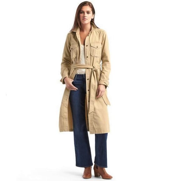 GAP | Jackets & Coats | Gap Tan Cotton Long Topper Coat M | Poshmark
